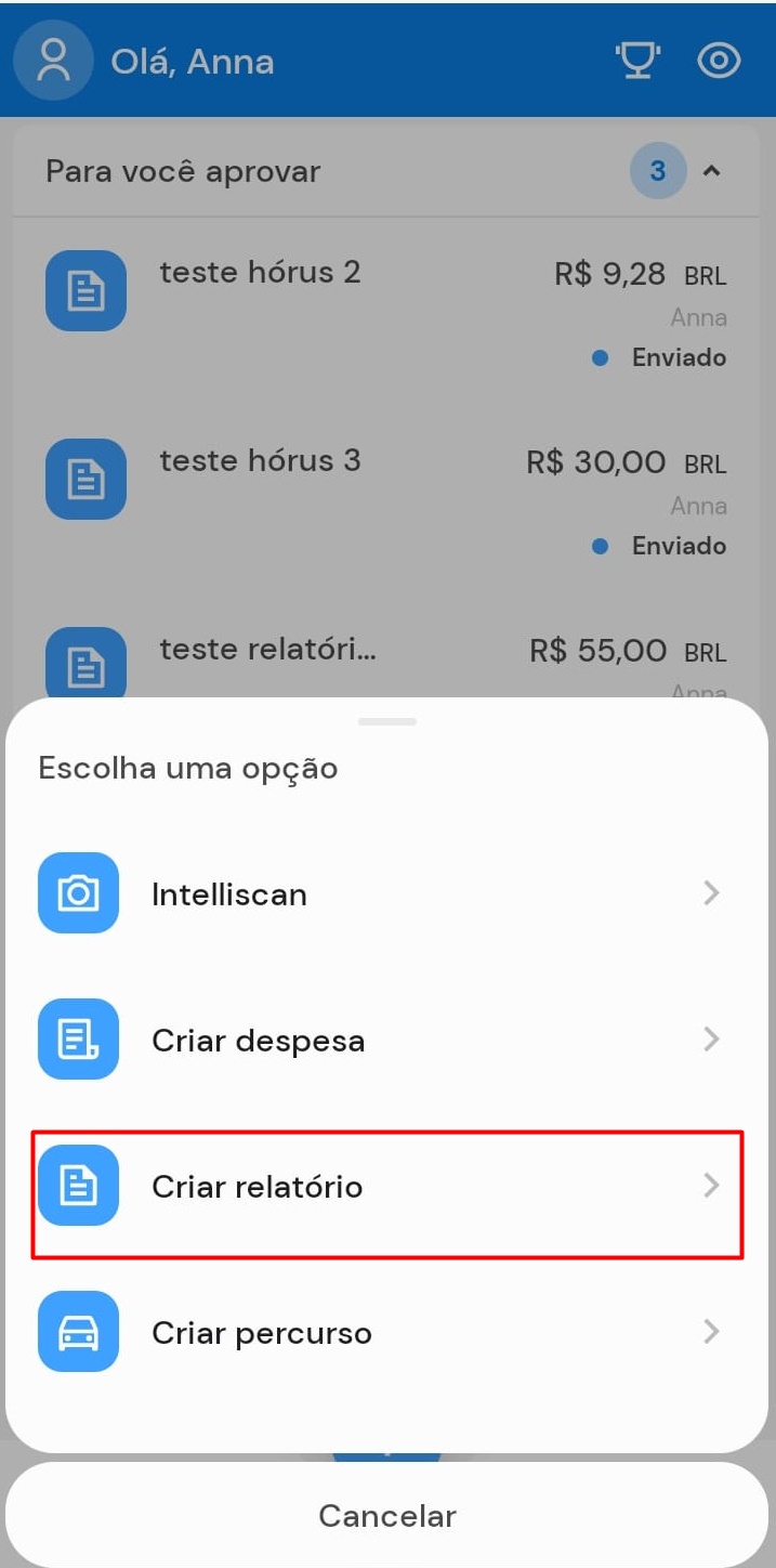 Como criar relatórios através do aplicativo – Central de Ajuda VExpenses